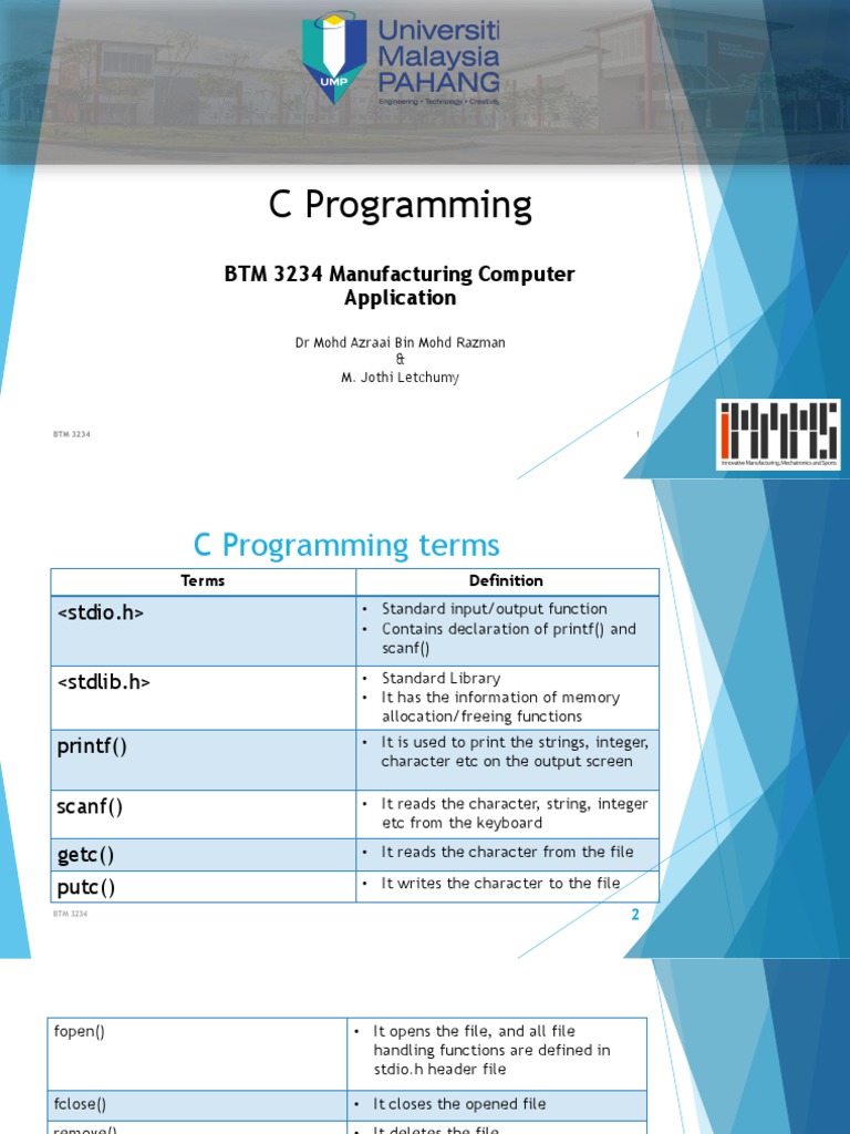 C Programming: BTM 3234 Manufacturing Computer Application | PDF | Subroutine | Computing
