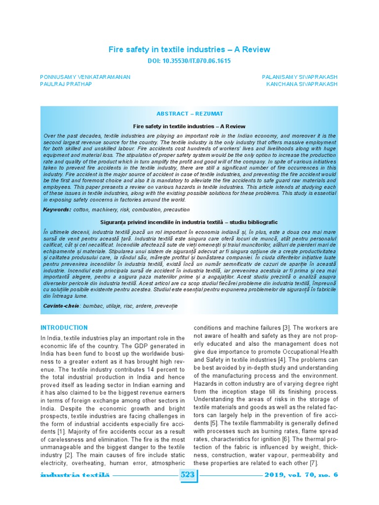 Fire Safety in Textile Industry | PDF