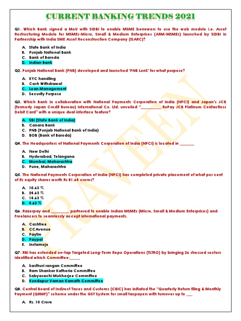 Current Banking Trends 2021 | PDF | Reserve Bank Of India | Banks