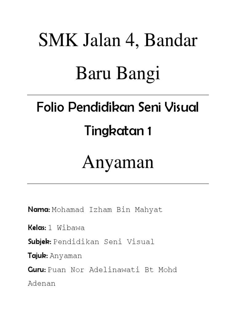 Folio Anyaman Pendidikan Seni Visual | PDF