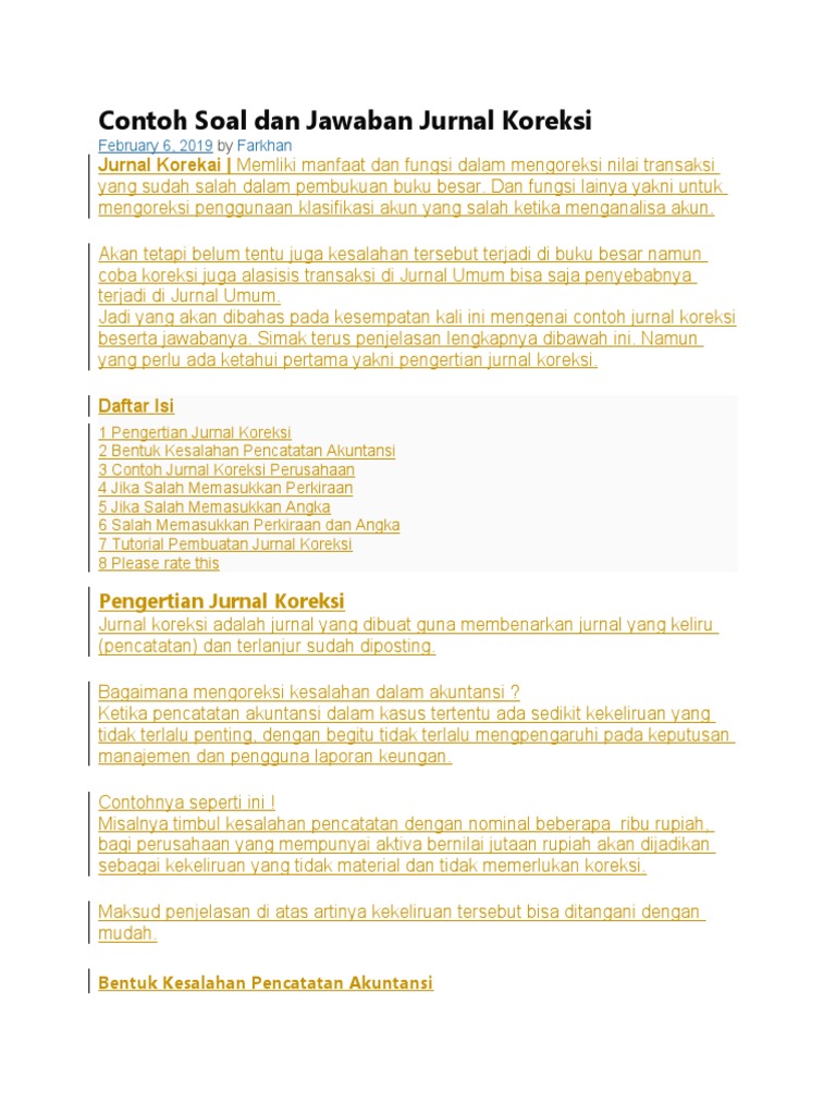 Contoh Soal Dan Jawaban Jurnal Koreksi | PDF