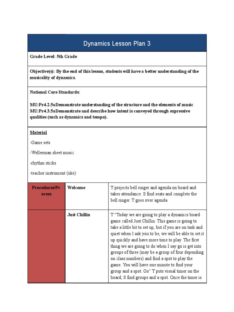5th Grade Dynamics Lesson 3 | PDF | Cognition
