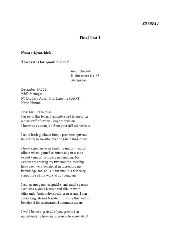 Final Test 1: This Text Is For Question 6 To 8 | PDF