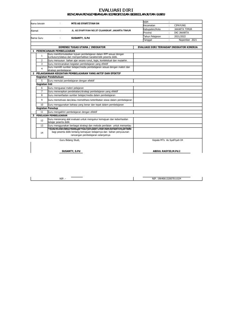 Program Evaluasi Diri | PDF