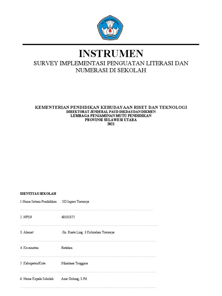 Instrumen Litnum SD Inpres Tosuraya | PDF