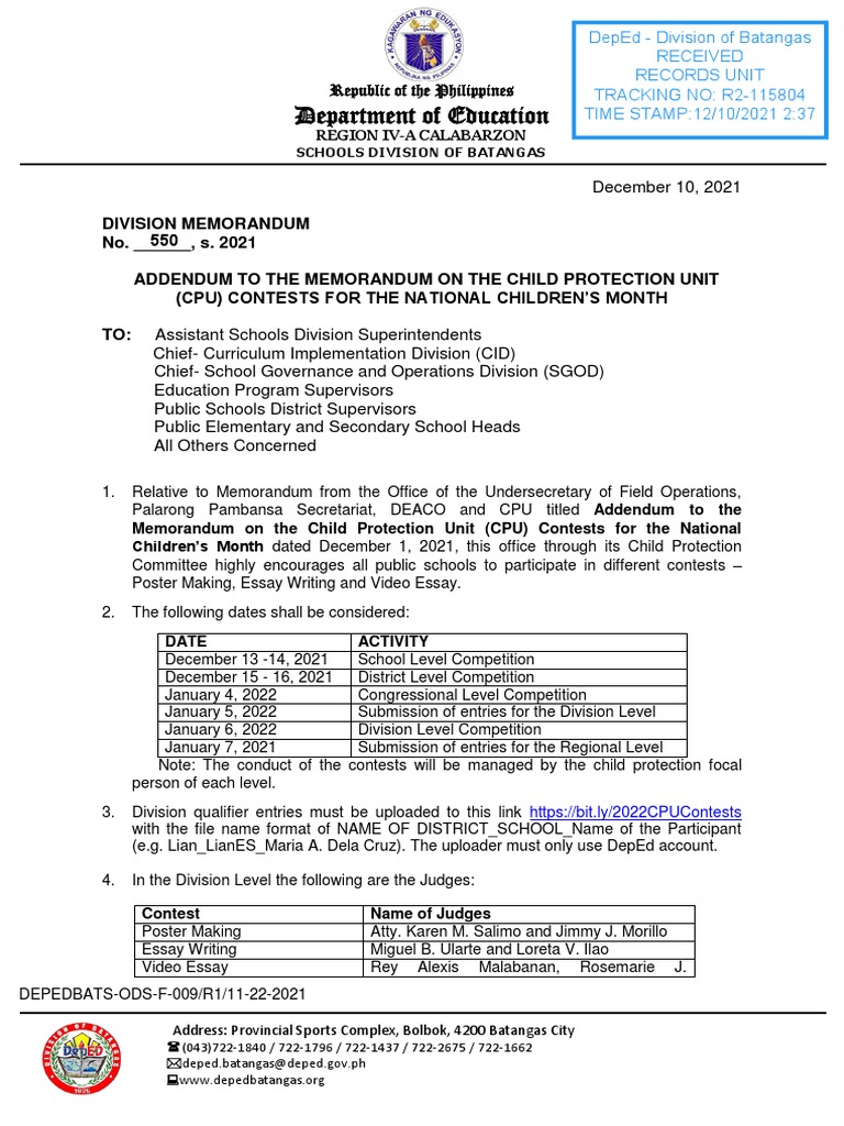 Division-Memorandum s2021 550 | PDF