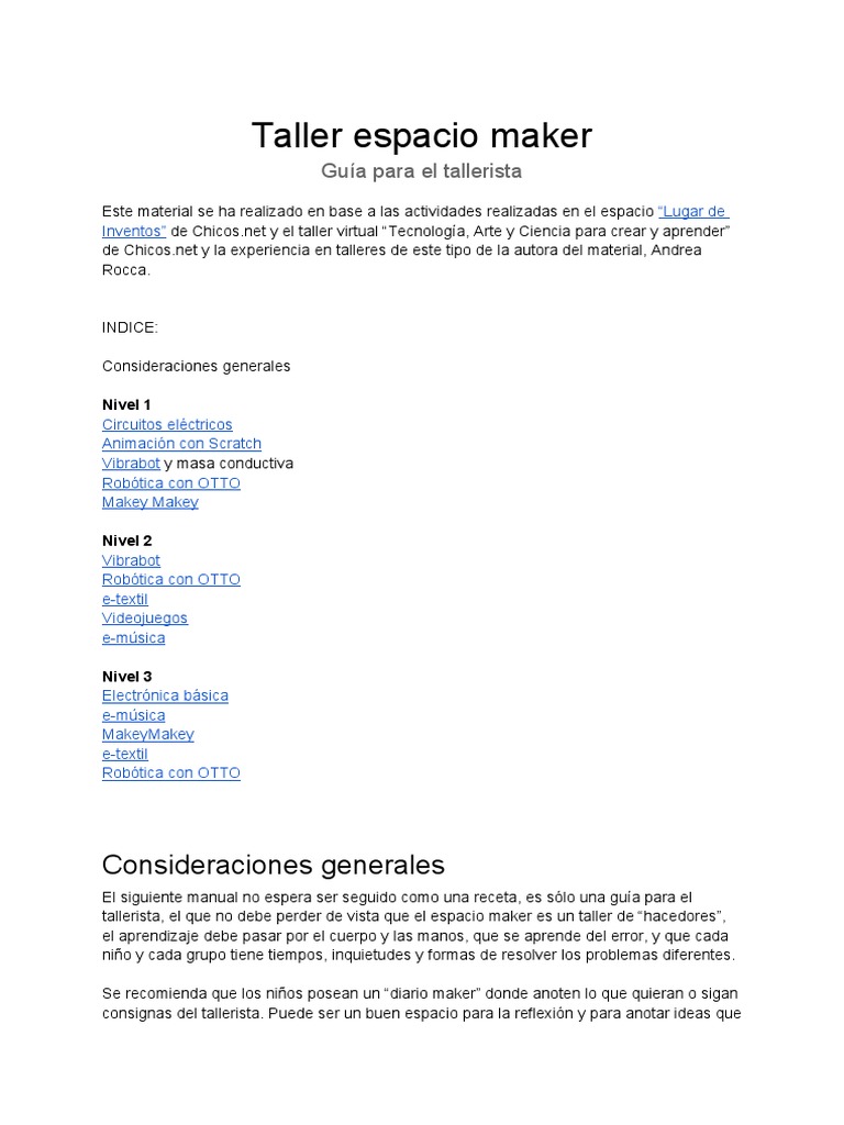 Taller Espacio Maker - Secuencias Didácticas | PDF | Corriente ...