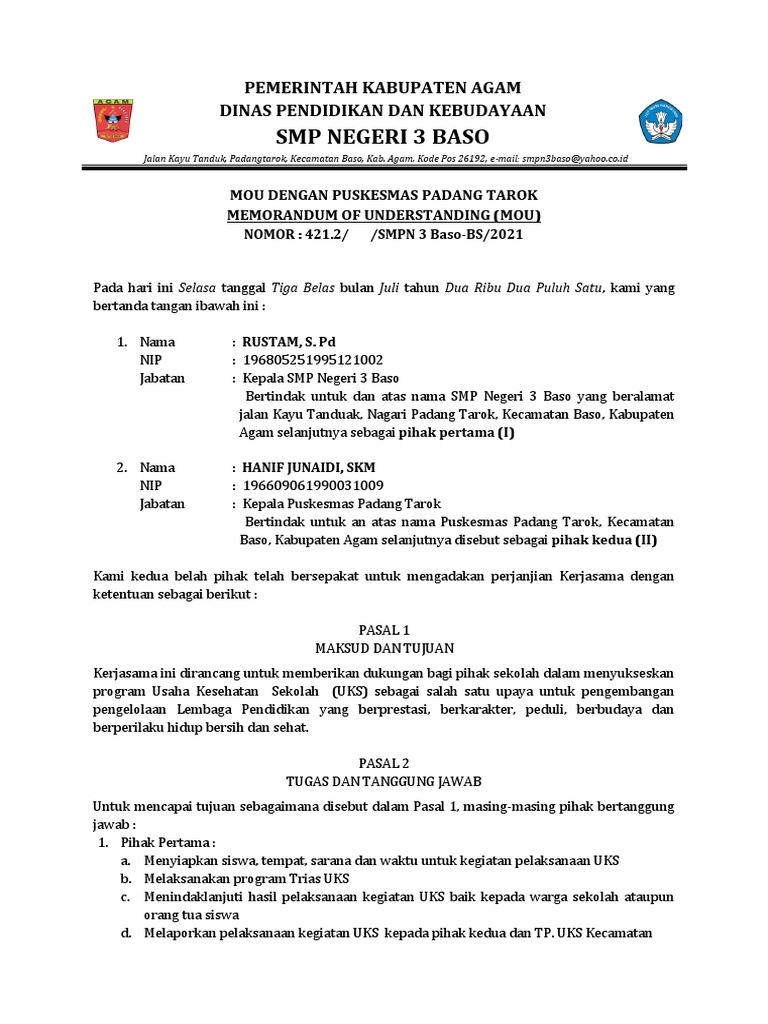 SMP Negeri 3 Baso: Pemerintah Kabupaten Agam Dinas Pendidikan Dan Kebudayaan | PDF