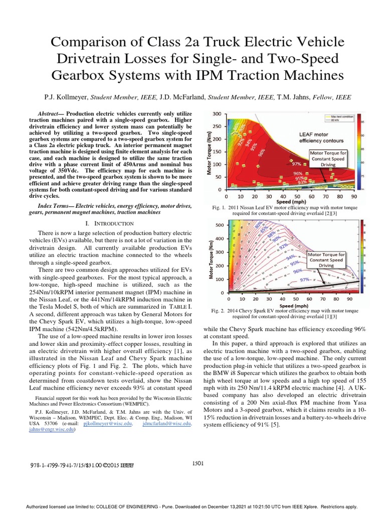 Comparison of Class 2a Truck Electric Vehicle Drivetrain Losses For ...