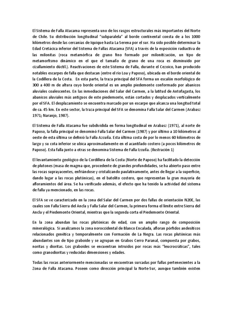La zona de Falla Atacama representa una franja de con dirección norte ...