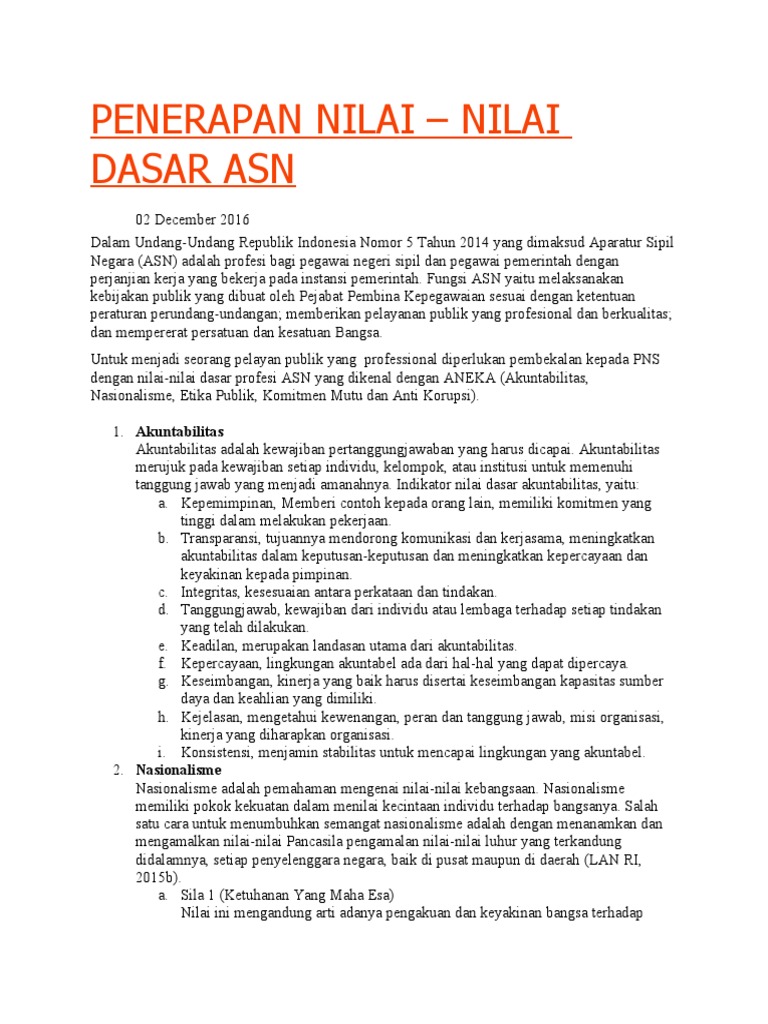 Nilai Nilai Dasar Pns | PDF