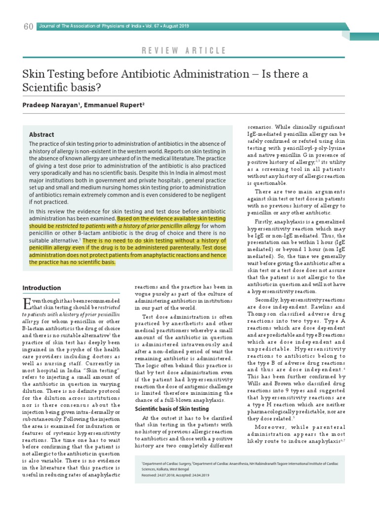 SkinTesting BeforeAntibiotic Administration Is There A Scientific Basis ...