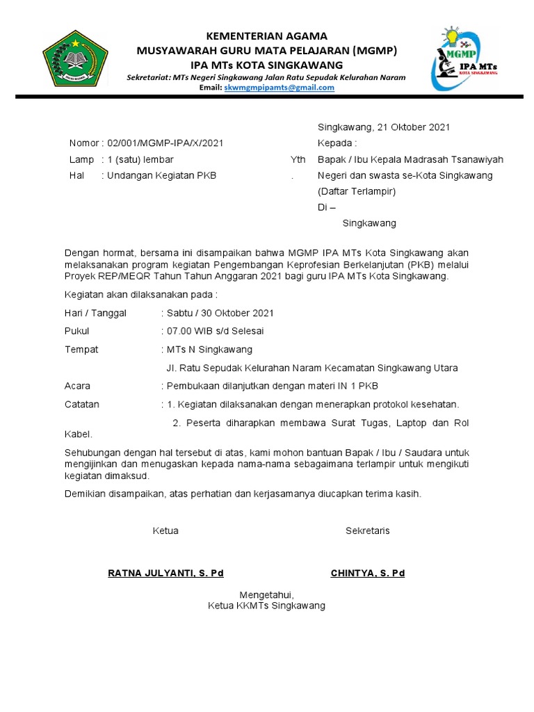 Surat Undangan Peserta PKB | PDF
