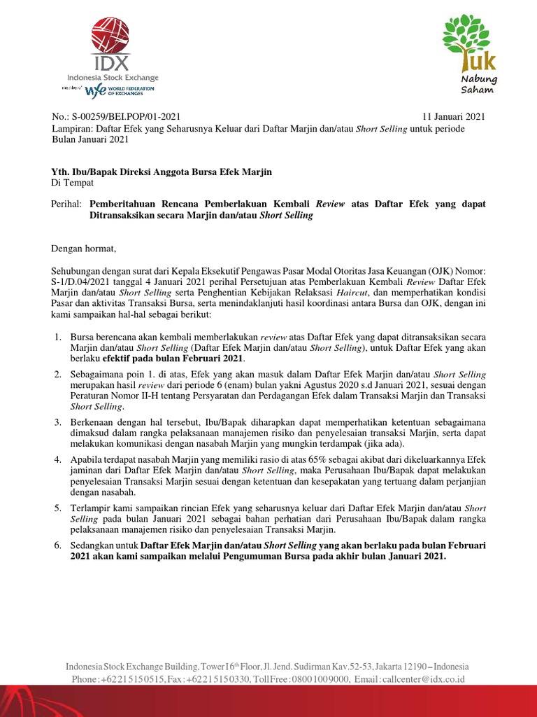 S 00259 Surat Pemberitahuan Daftar Saham Yang Keluar Dari Daftar | PDF