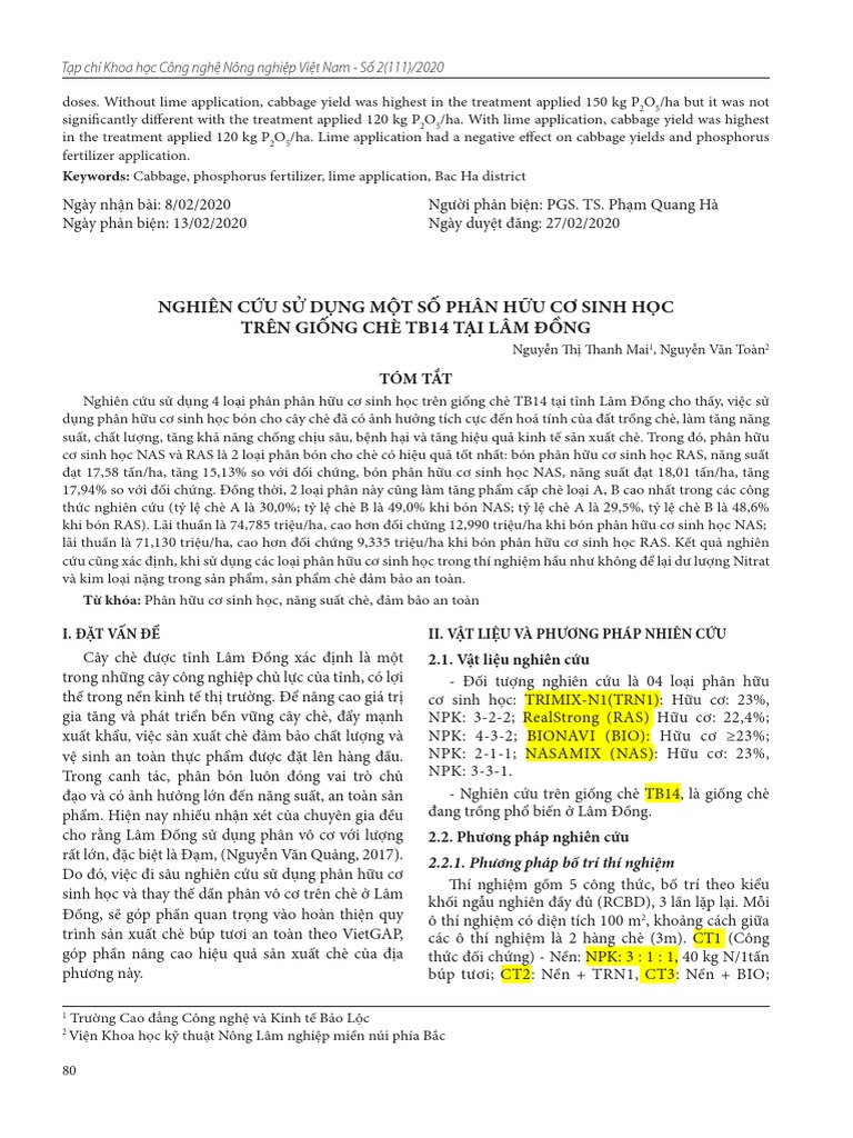 (123doc) Nghien Cuu Su Dung Mot So Phan Hu U Co Sinh Hoc Tren Giong Che Tb14 XXXXXXXXXXX | PDF