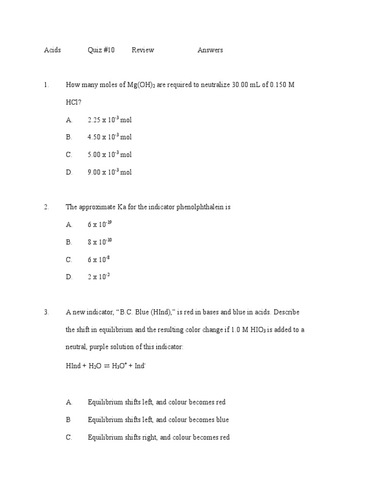 Acids Quiz | PDF | Redox | Acid
