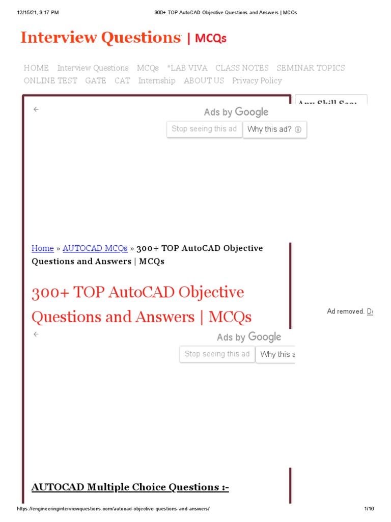 300+ TOP AutoCAD Objective Questions and Answers - MCQs | PDF ...