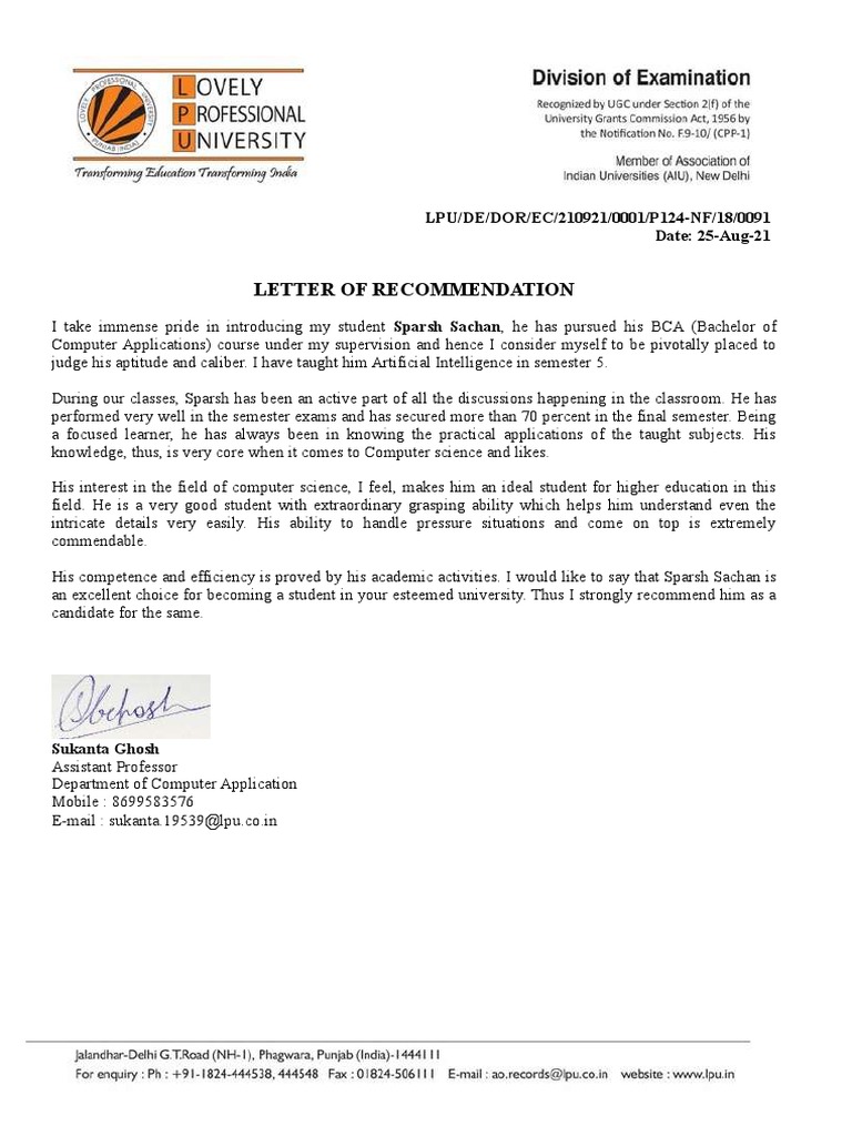 Letter of Recommendation 2 | PDF