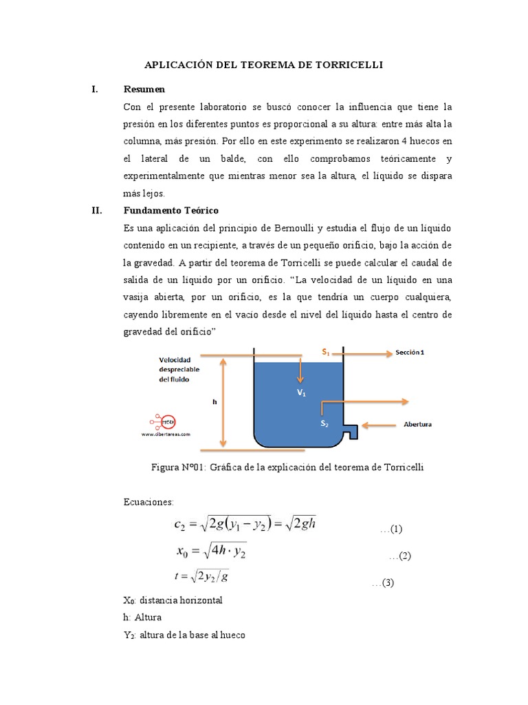 Aplicación Del Teorema de Torricelli | PDF | Líquidos | Cantidades fisicas