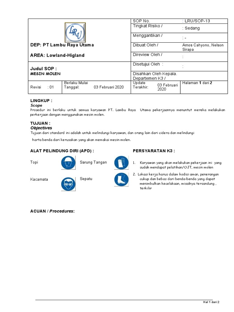 MOLEN MACHINE SAFETY SOP | PDF