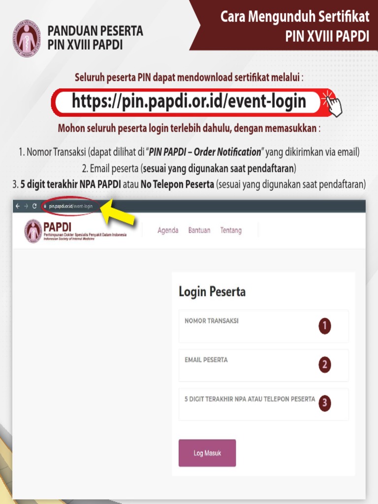 Panduan Download Sertifikat PIN XVIII PAPDI - 2021 | PDF