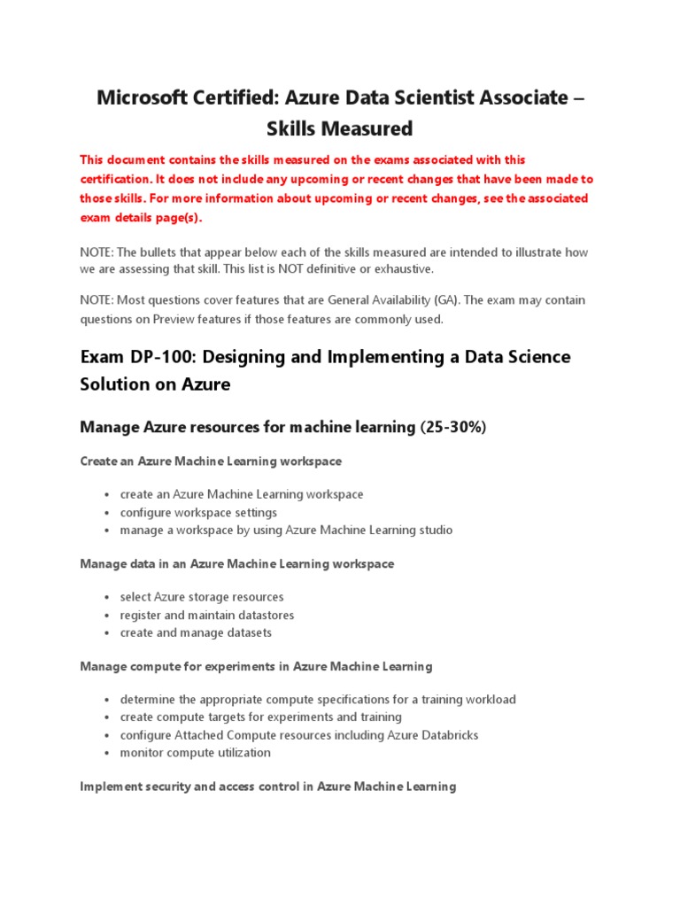 Microsoft Certified: Azure Data Scientist Associate - Skills Measured ...