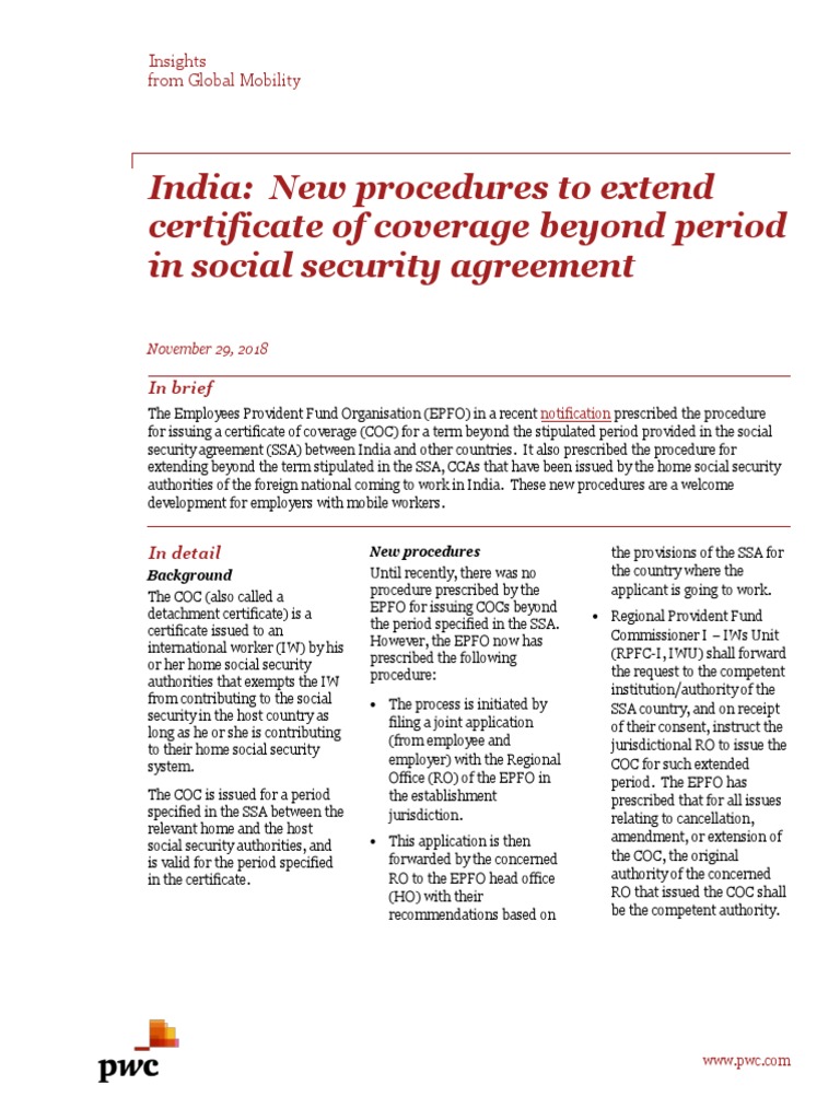 PWC New India Procedures To Extend Certificate of Coverage | PDF ...