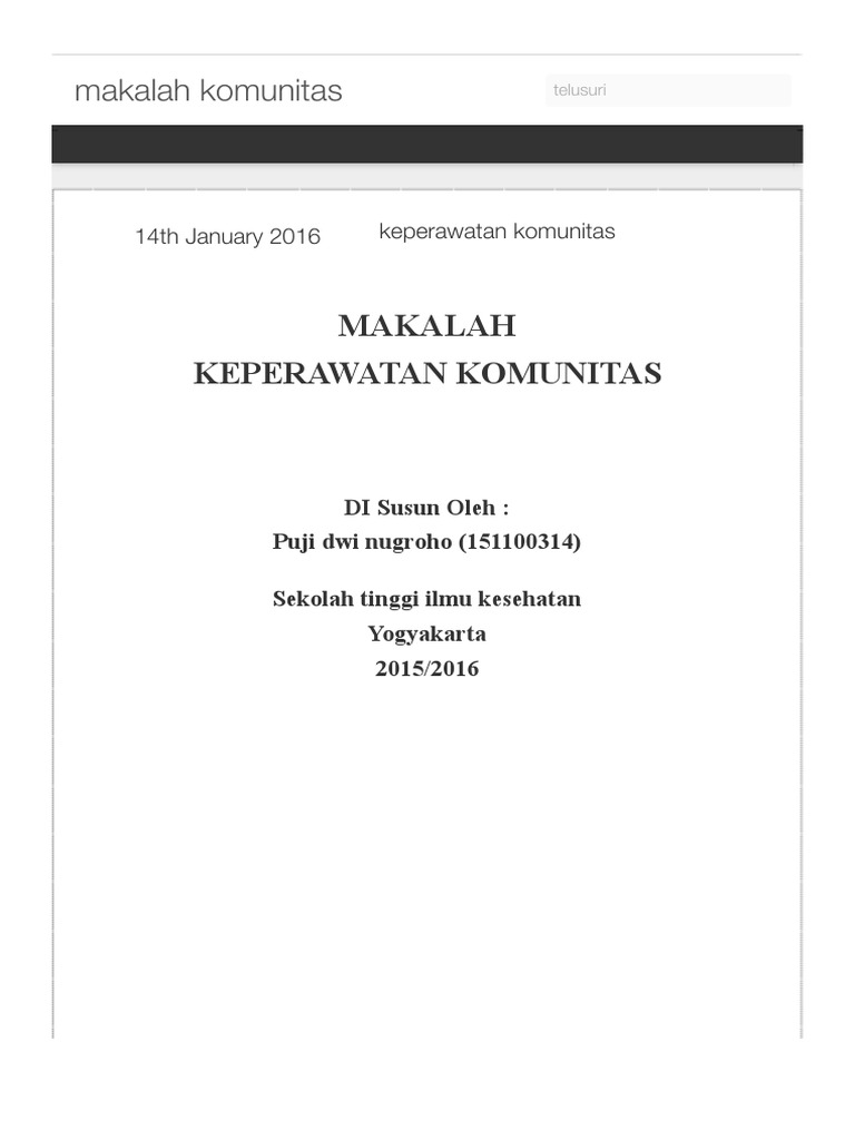 Makalah Komunitas - Keperawatan Komunitas | PDF | Pengembangan Diri