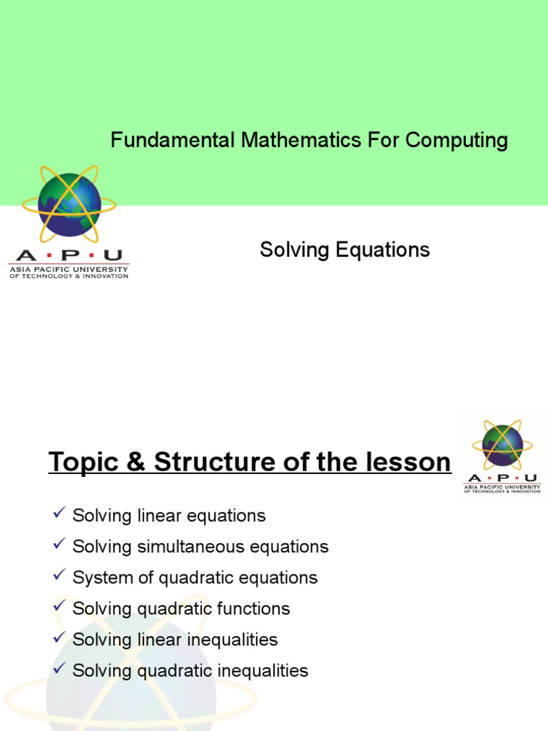 Fundamental Mathematics For Computing | PDF | Equations | Quadratic ...
