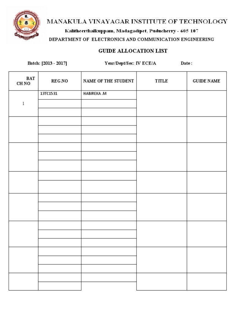 Guide Allocation List: Department of Electronics and Communication Engineering | PDF | Art ...
