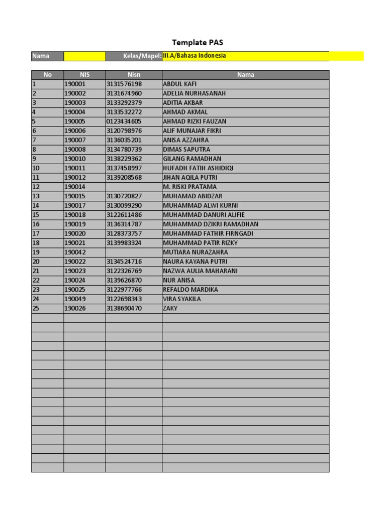 Template PAS-III.A-Bahasa Indonesia | PDF