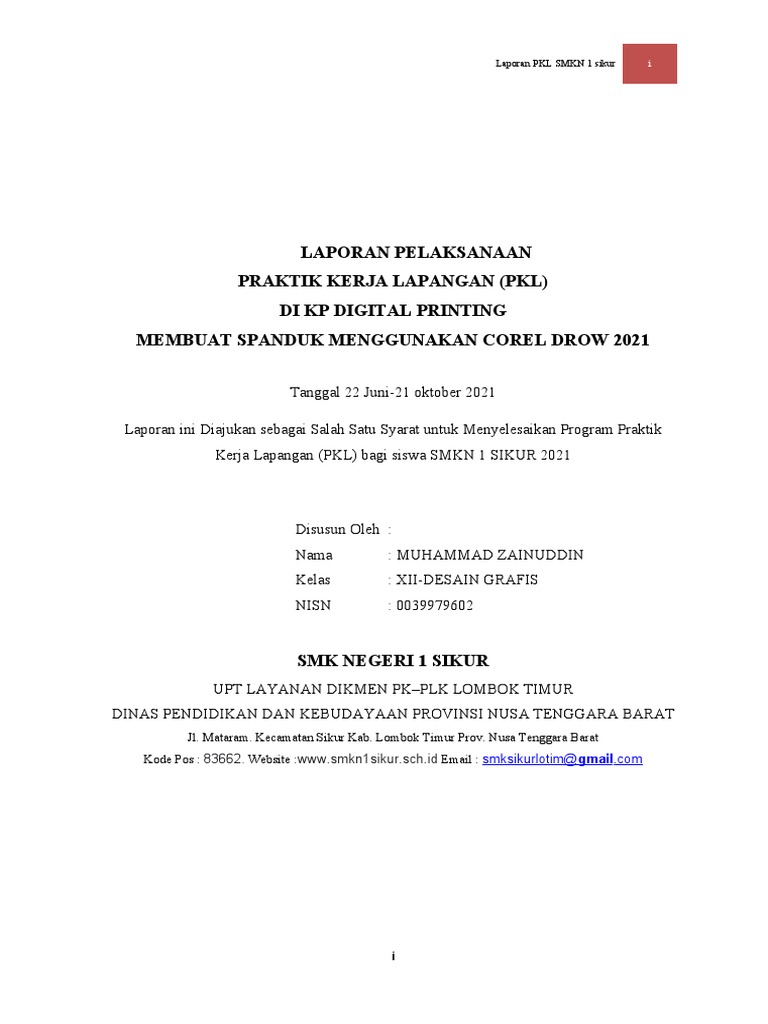 Laporan Pelaksanaan Praktik Kerja Lapangan (PKL) Di KP Digital Printing Membuat Spanduk ...