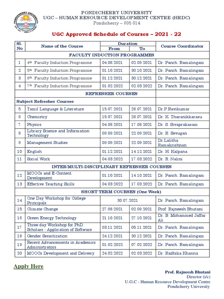 UGC Approved Schedule of Courses - 2021 - 22 L | PDF | Academia ...