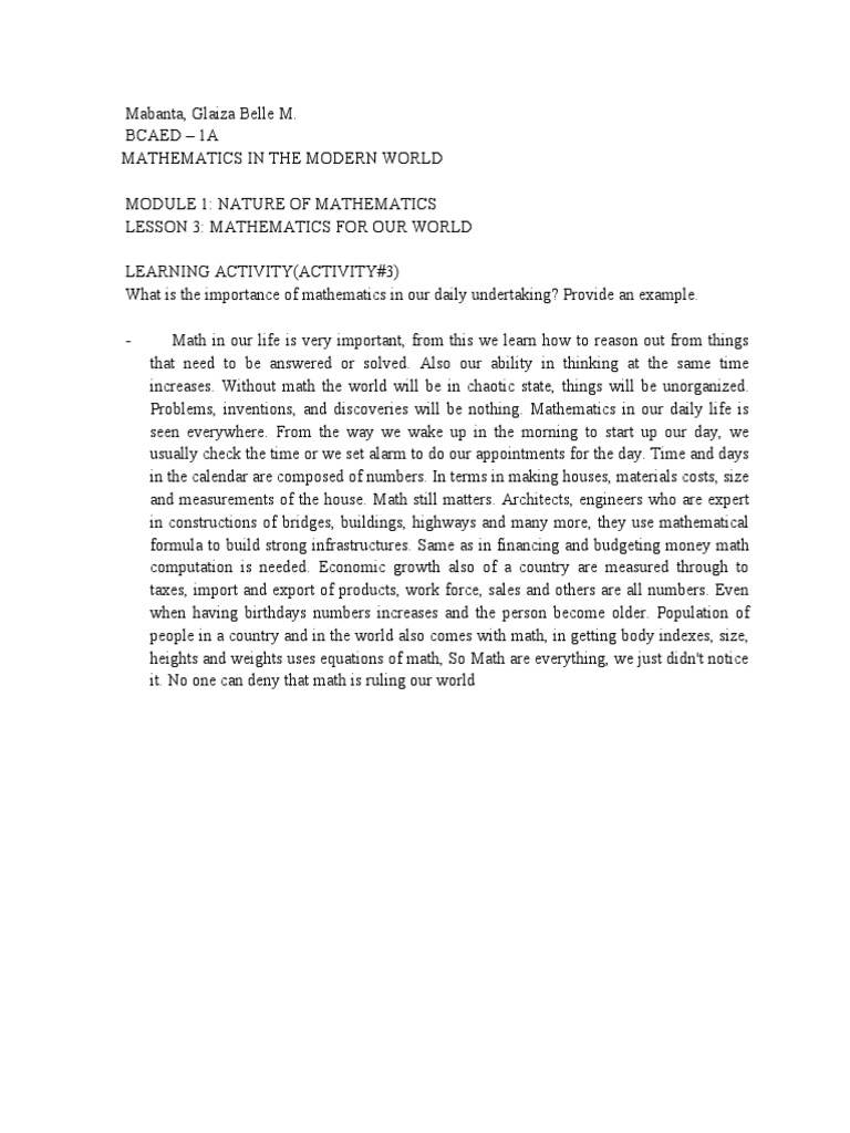 Mathematics in The Modern World Activity 3 | PDF