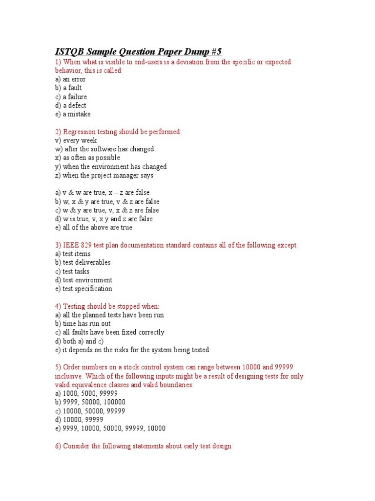 ISTQB Sample Question Paper Dump #5 | PDF | Software Testing | Computer ...