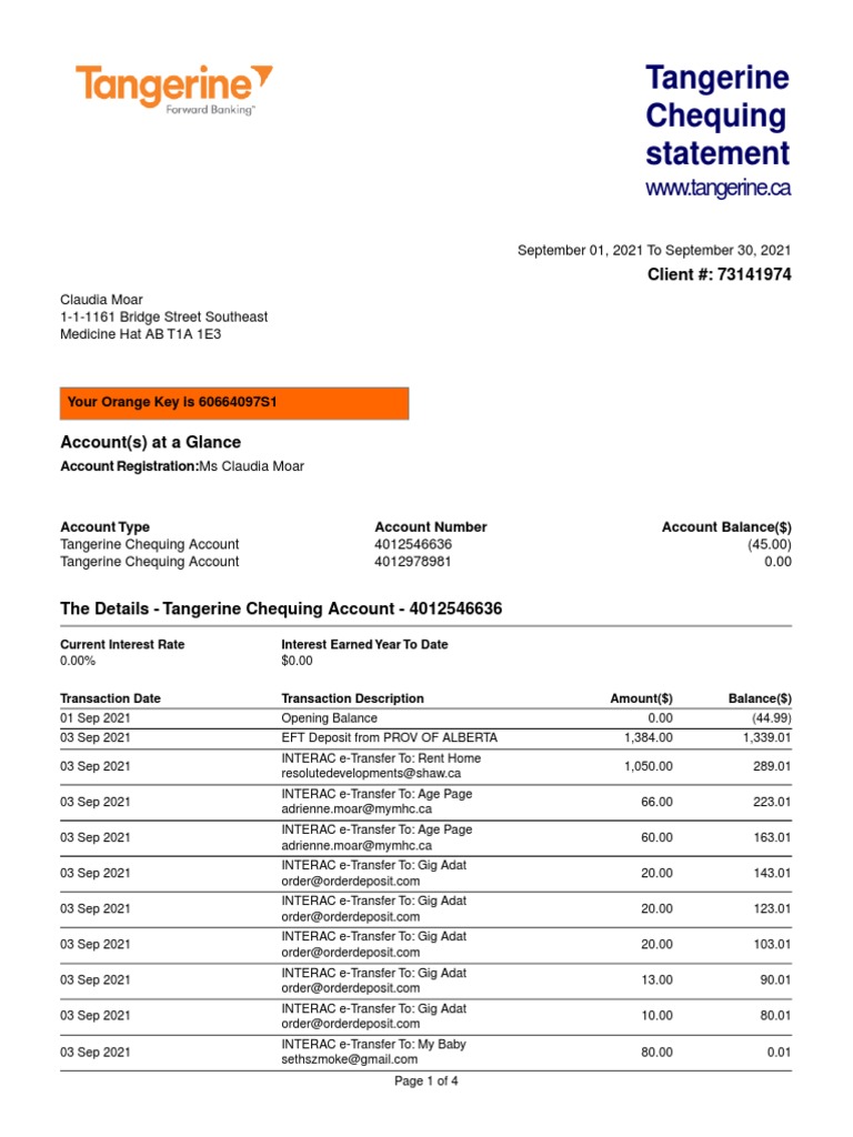 Tangerine-Chequing Sep21 | PDF | Transaction Account | Economies