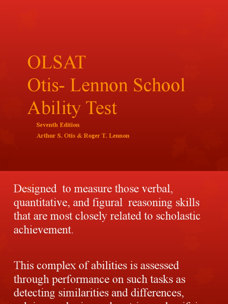 An Overview of the Otis-Lennon School Ability Test, Seventh Edition ...