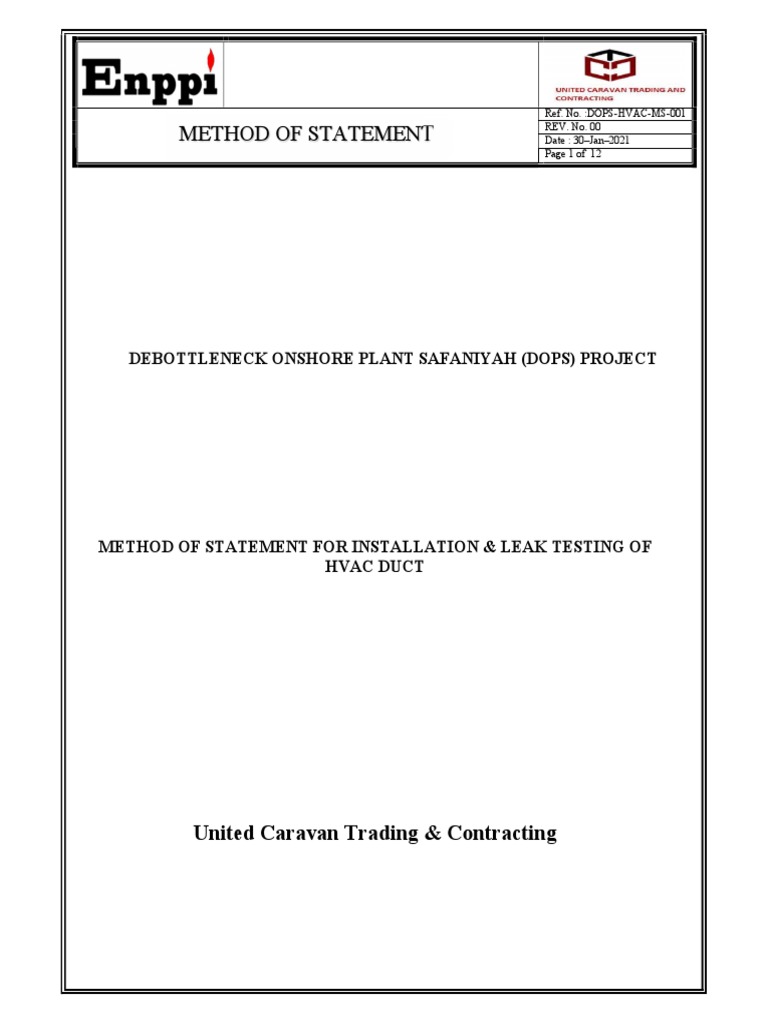 1) Method Statement For Installation of HVAC Duct & Leak Test | PDF ...
