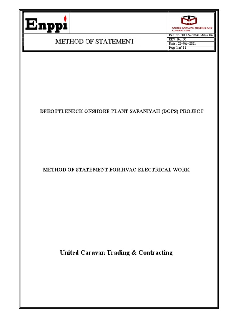 5) Method Statement For HVAC Electrical Work | PDF | Insulator ...