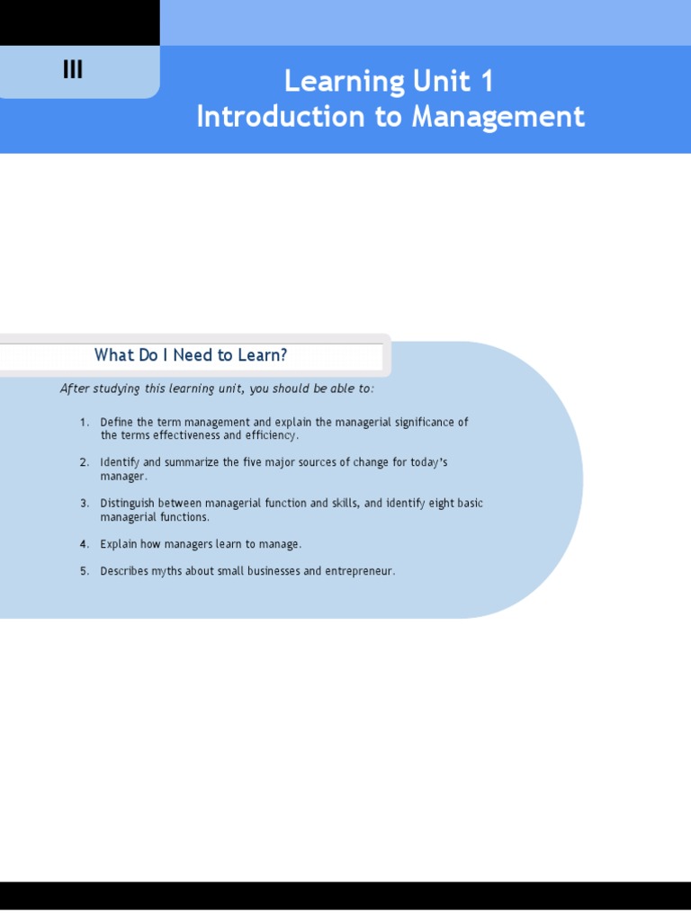 Learning Unit I - Introduction To Management | PDF | Goal | Empowerment