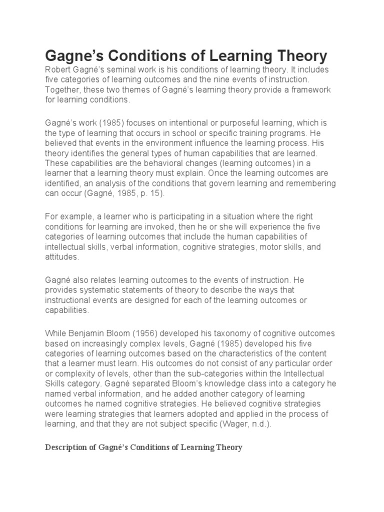 Description of Gagné's Conditions of Learning Theory | Download Free ...