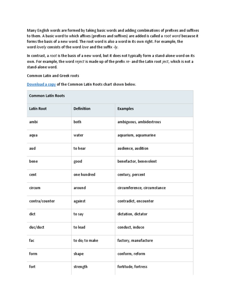 A Copy: Common Latin Roots | PDF | Verb | Adjective