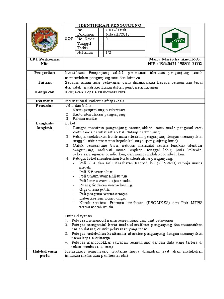 SOP Identifikasi Pengunjung Ok | PDF