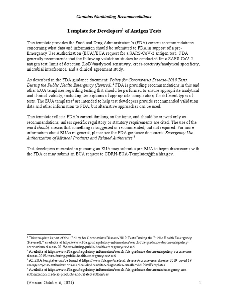 Template For Developers of Antigen Tests: During The Public Health ...