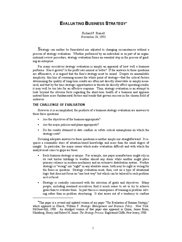 1993EvaluatingBusiness Rumelt | PDF | Strategic Management | Evaluation