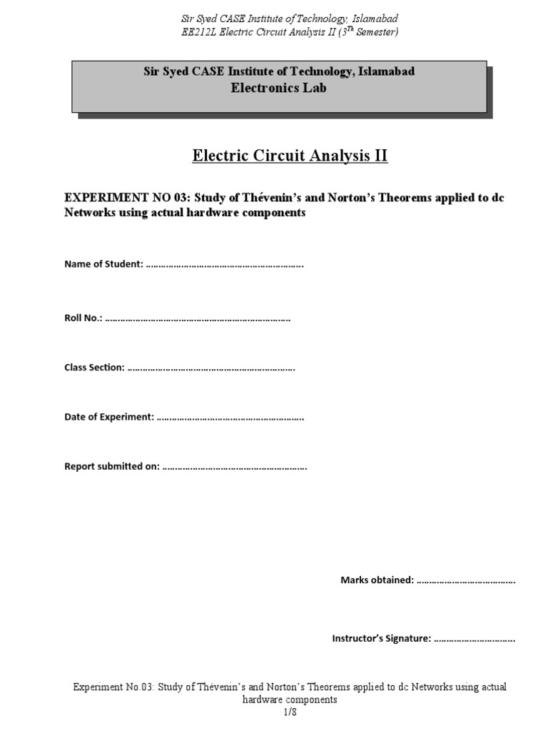 Electric Circuit Analysis II: Electronics Lab | PDF | Electrical ...