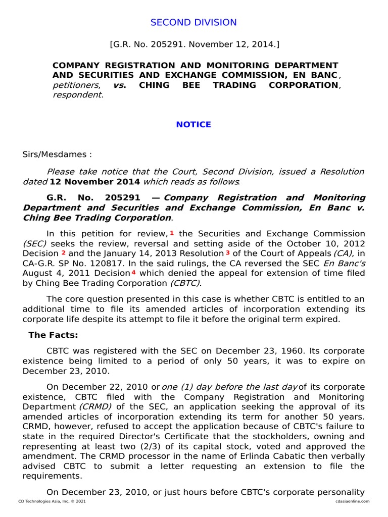 Ching Bee Trading Corp. Extension Case | PDF | U.S. Securities And ...
