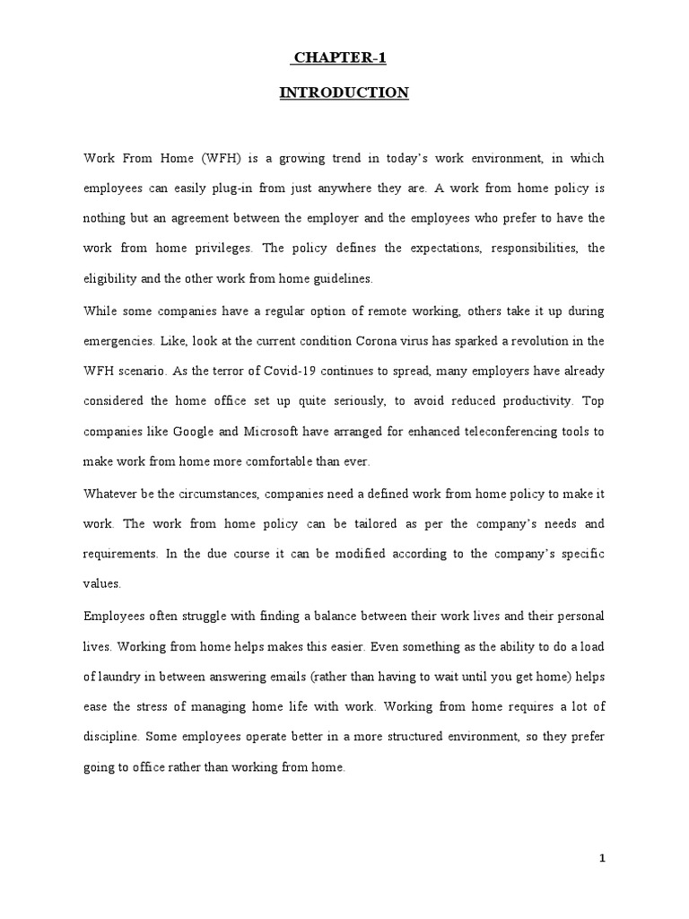 Main Project On Work From Home | PDF | Telecommuting | Employment