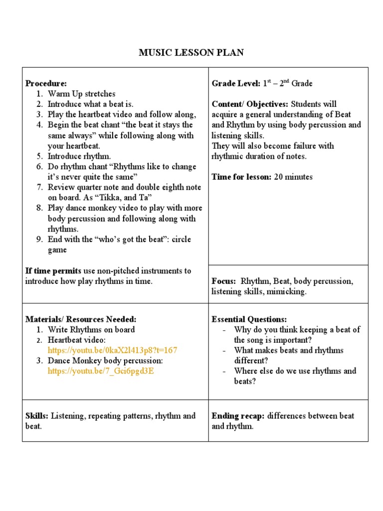 Music Lesson Plan | PDF | Foreign Language Studies