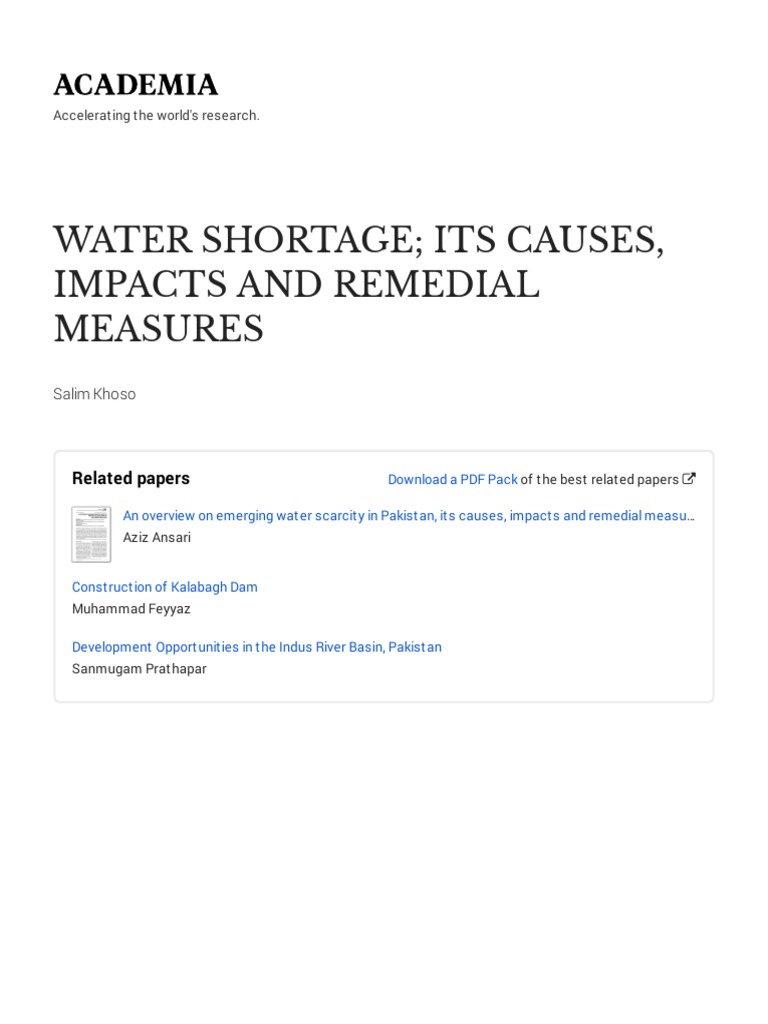 Water Shortage Its Causes, Impacts and Remedial Measures: Related ...